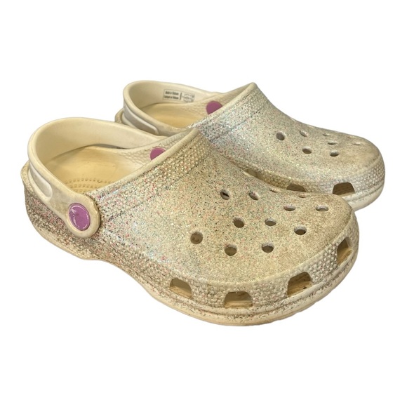 CROCS | Shoes | Crocs Silver Pink Glitter Shimmer Girls Slide On Little ...